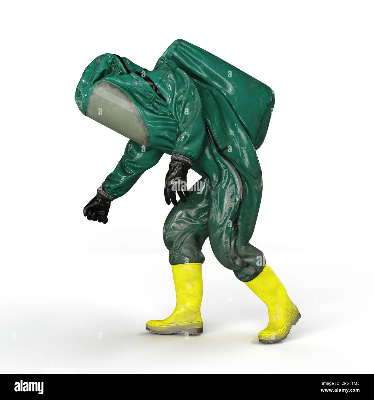 3D render illustration of a man wearing a protective chemical suit ...