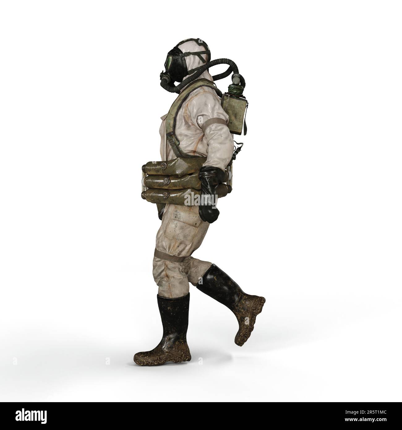 3D render illustration of a man wearing a protective chemical suit ...