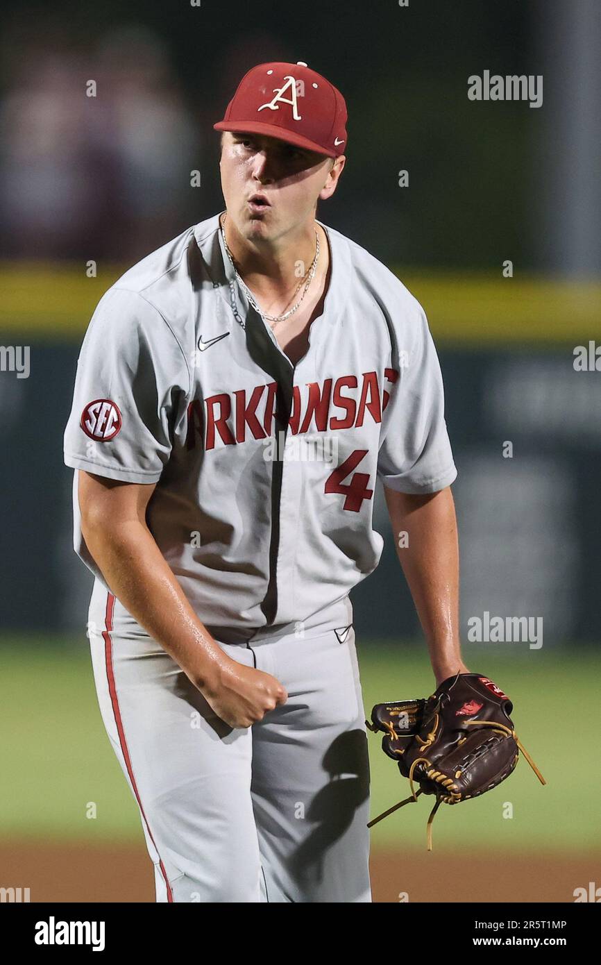 June 4, 2023: Razorback pitcher Will McEntire #41 pumps his fist as he ...