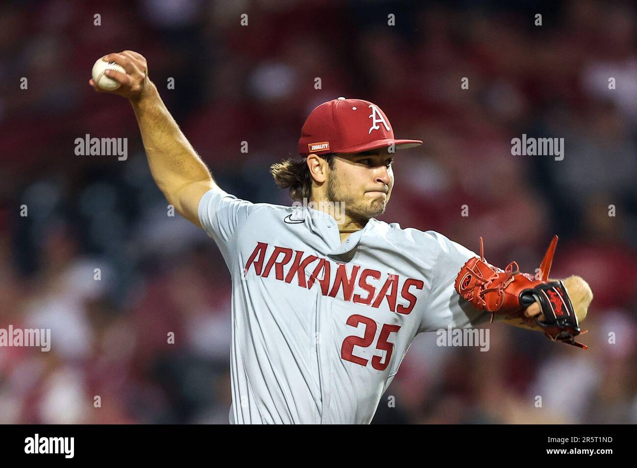 June 4, 2023: Brady Tygart #25 of Arkansas works from the mound ...