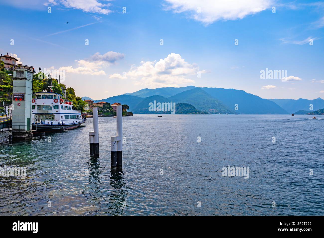 Varenna, ferry to Bellagio and panorama of Lake Como Stock Photo - Alamy