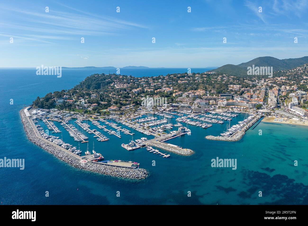 France, Var, Cavalaire-sur-Mer, aerial view of the Bay and the marina ...