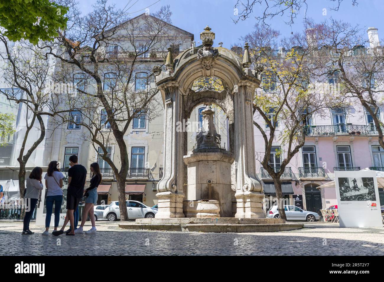 Portugal, Lisbon, Chiado district, 18th century baroque fountain on the ...
