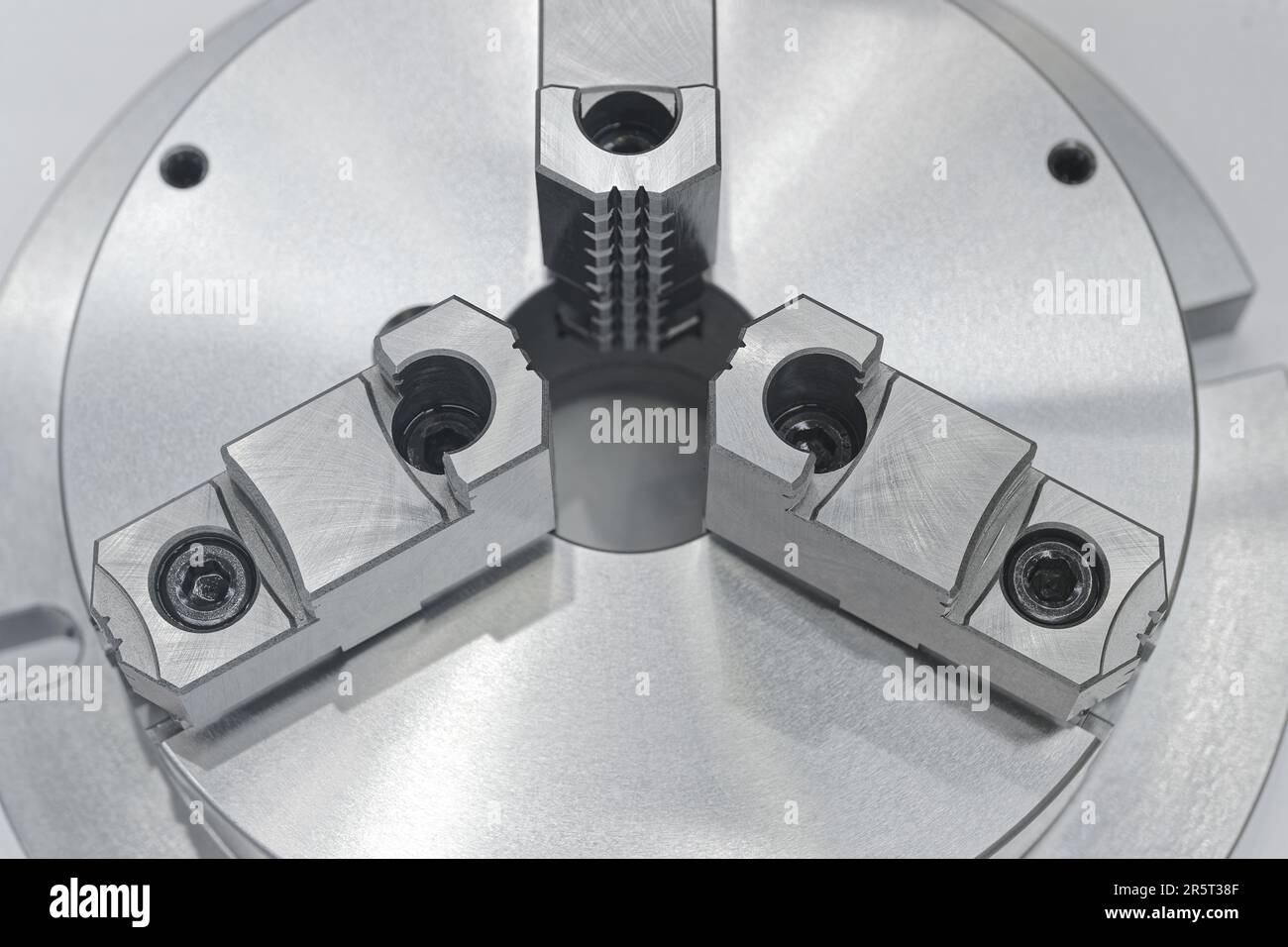 Opened lathe chuck, side view close-up shot, shallow depth of field ...