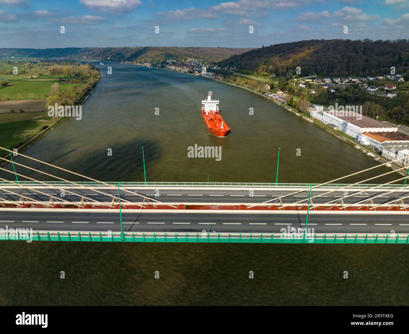 France, Seine Maritime, Caudebec en Caux, Brotonne bridge on the Seine ...