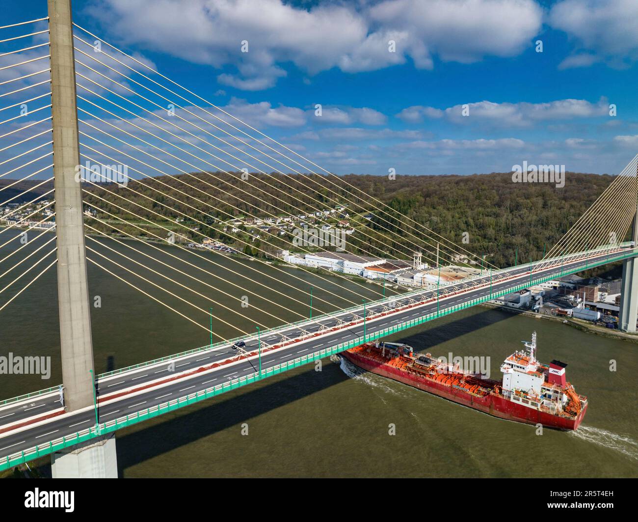 France, Seine Maritime, Caudebec en Caux, Brotonne bridge on the Seine ...