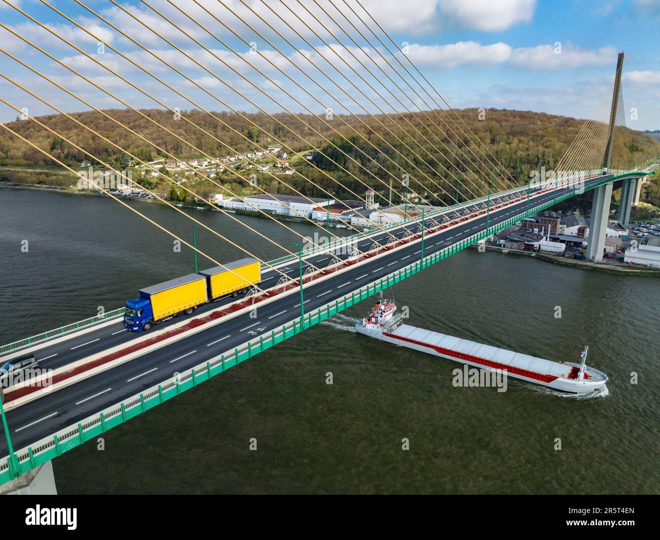 France, Seine Maritime, Caudebec en Caux, Brotonne bridge on the Seine ...