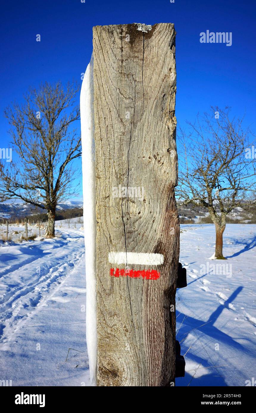 France, Aveyron, Carladez, Thérondels, GR signposting (Long treaking ...