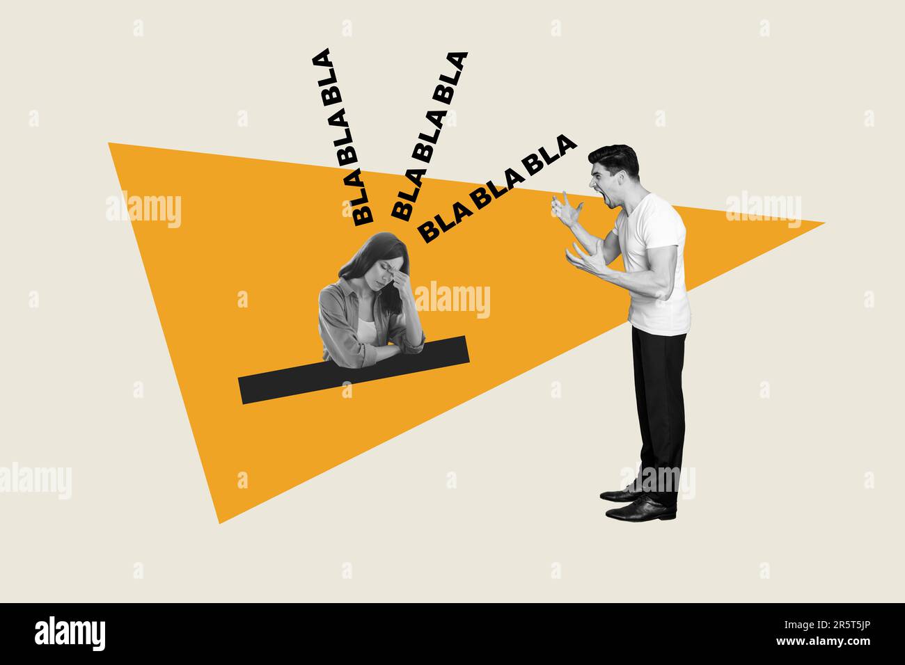 Artwork collage of angry annoying guy screaming stressed depressed lady ...