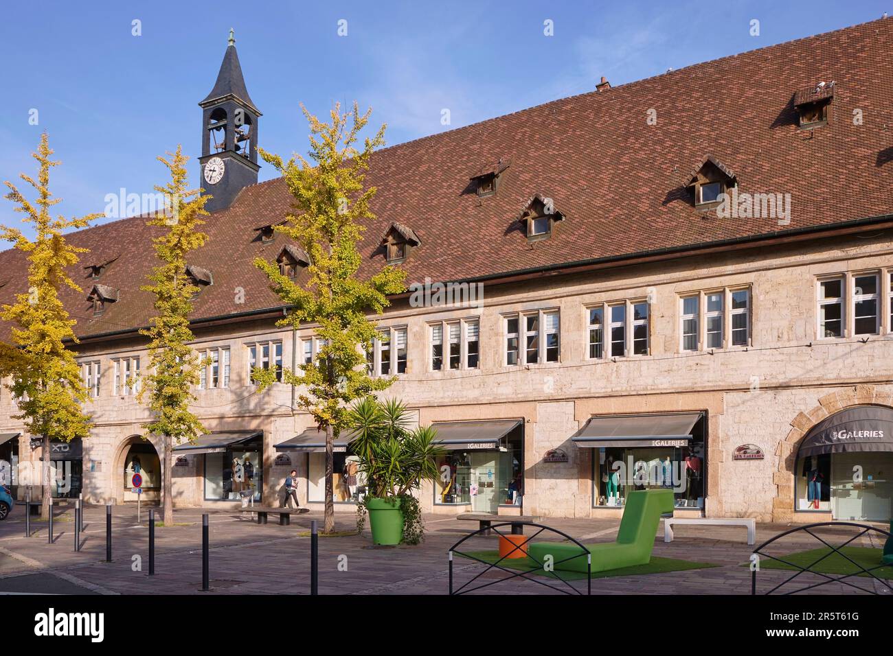 France, Doubs, Montbeliard, place Denfert Rochereau, the market halls ...