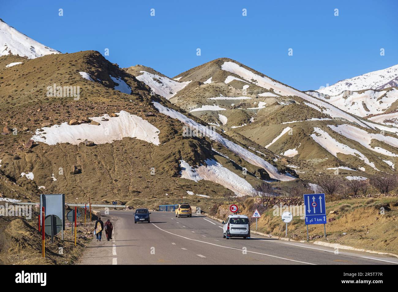 Morocco, province of Al Haouz, road towards the Tizi N'Tichka pass ...