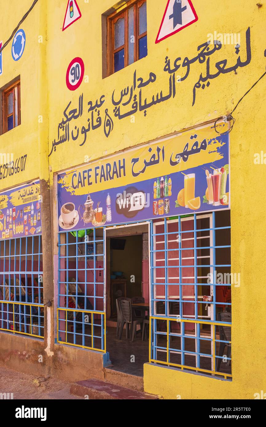 Morocco, Roses Valley, village of Bou Tharar, café of the village Stock ...