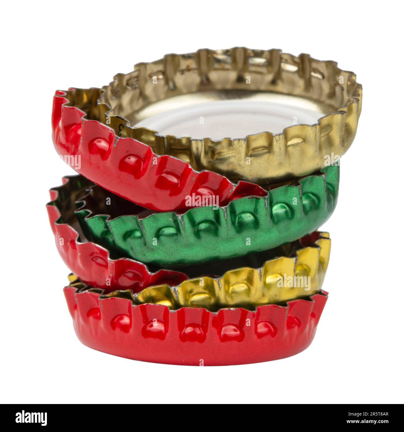 Crown cap bottle cap in different colors gold silver metal isolated ...