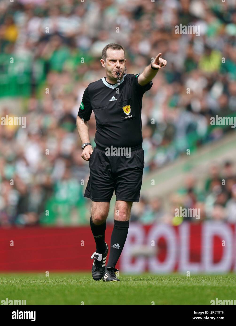 Referee Alan Muir during the cinch Premiership match at Celtic Park ...
