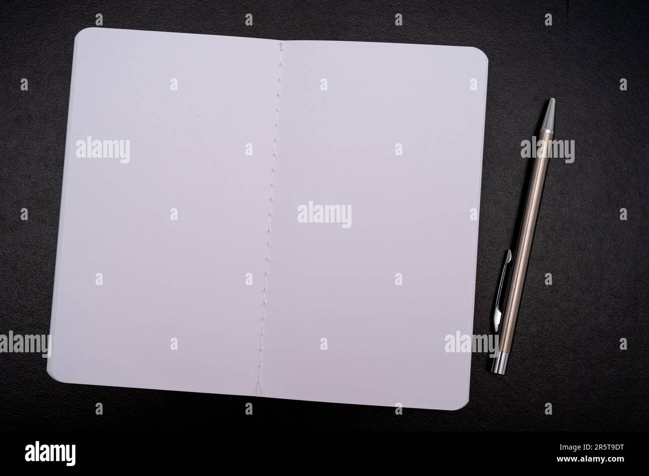 Open diary, blank page, template, on black surface Stock Photo - Alamy