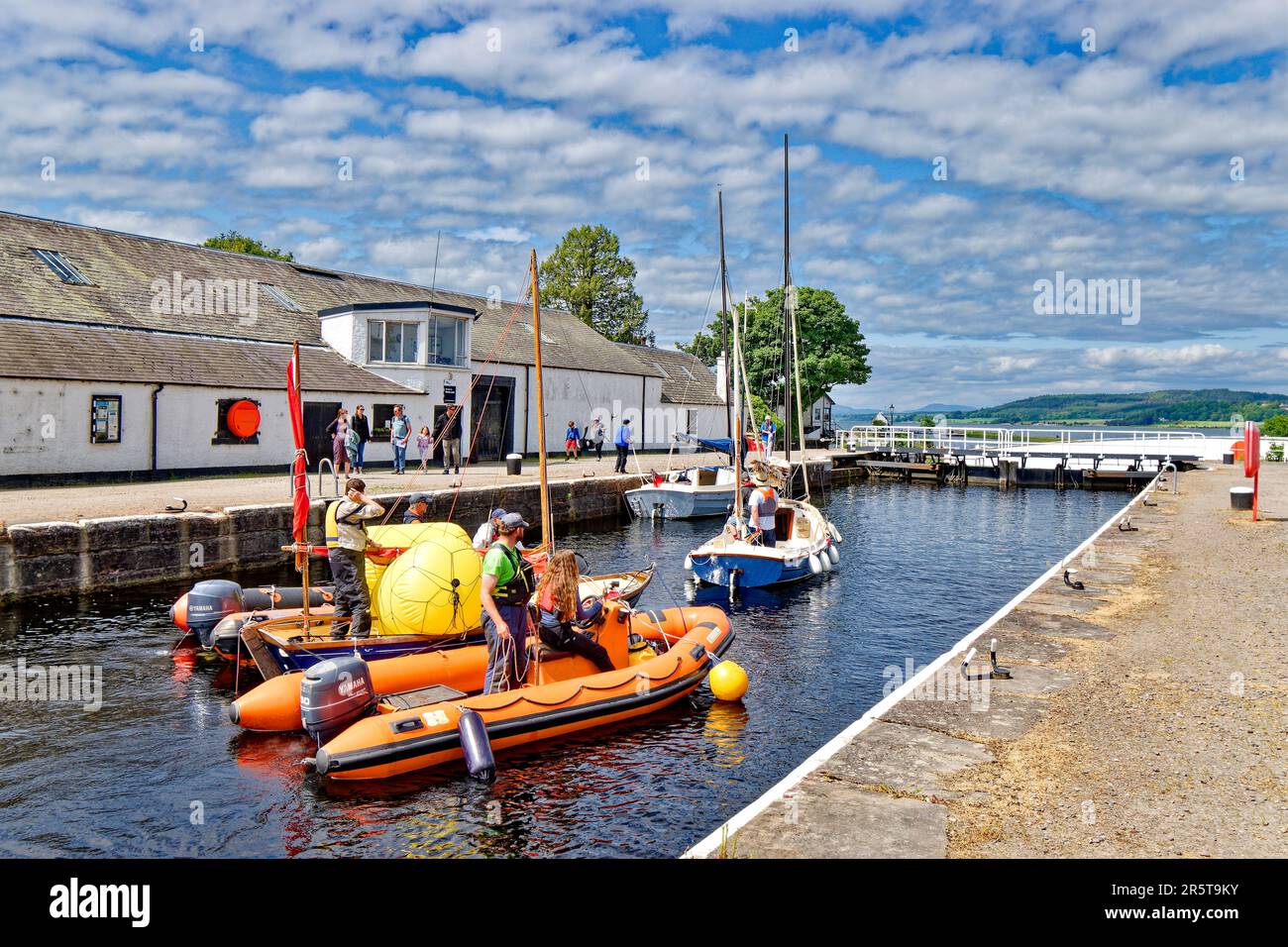 Inverness Scotland blue sky and boats in early summer in the upper ...