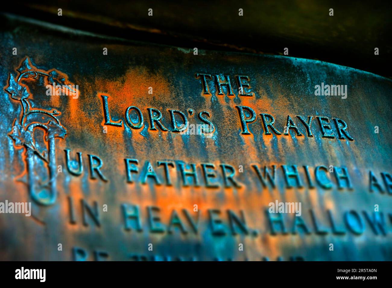 Prayer sculpture in bronze weathered metal with word Amen as end of ...