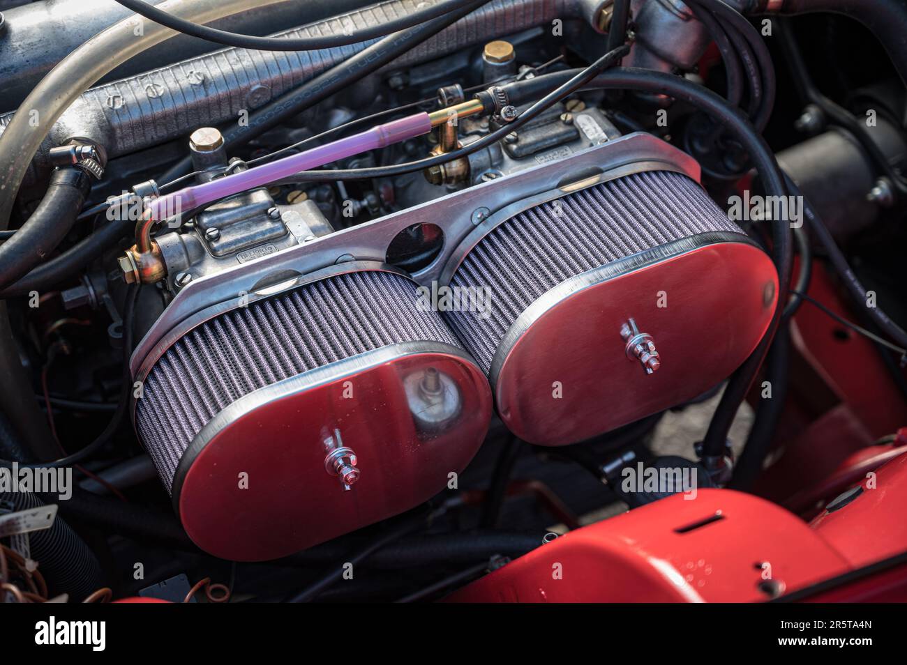Detail of the engine of a classic red Alfa Romeo GTV 2.0 Stock Photo ...