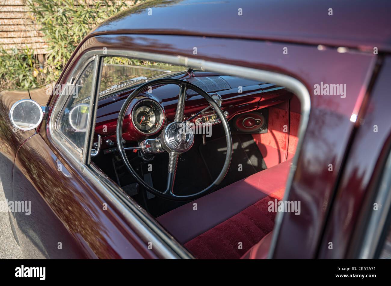 Detail of the interior of a beautiful classic American car, the Ford of ...