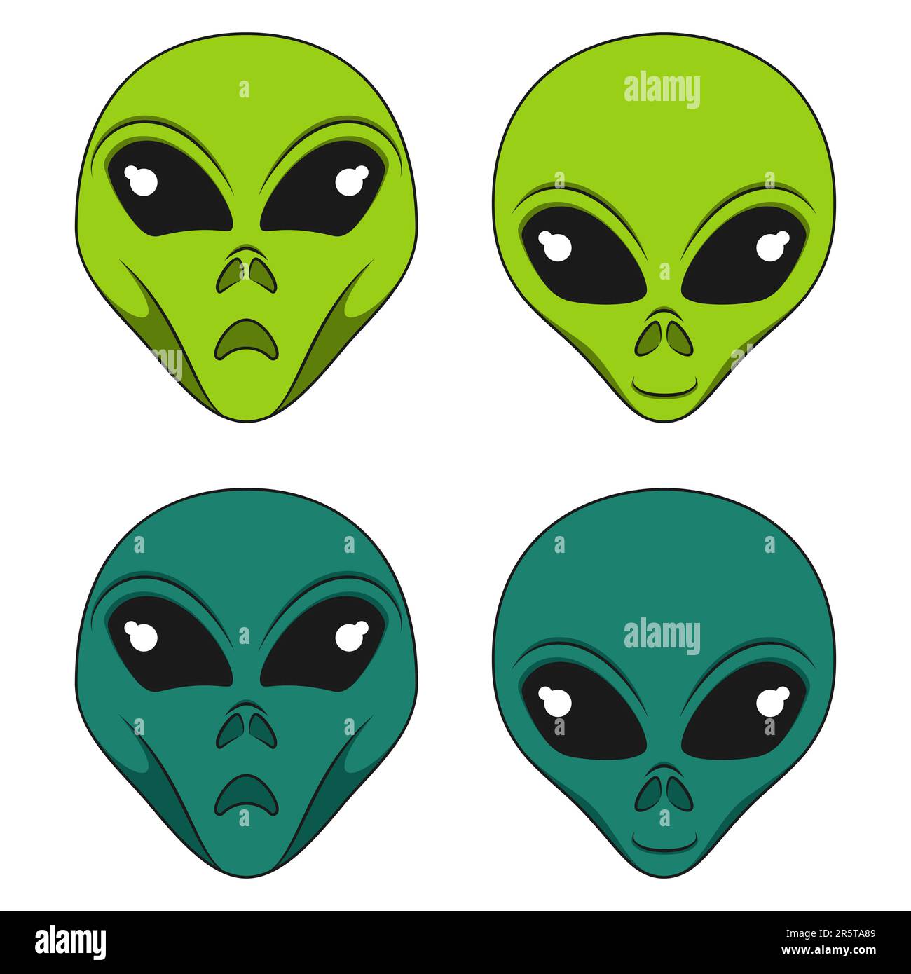 Set of color illustration with alien face. Isolated vector object on ...