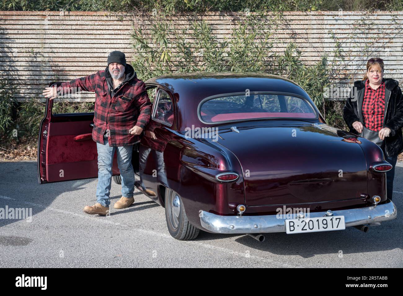 Rear view of a beautiful classic American car, the Ford '49 bullet nose ...