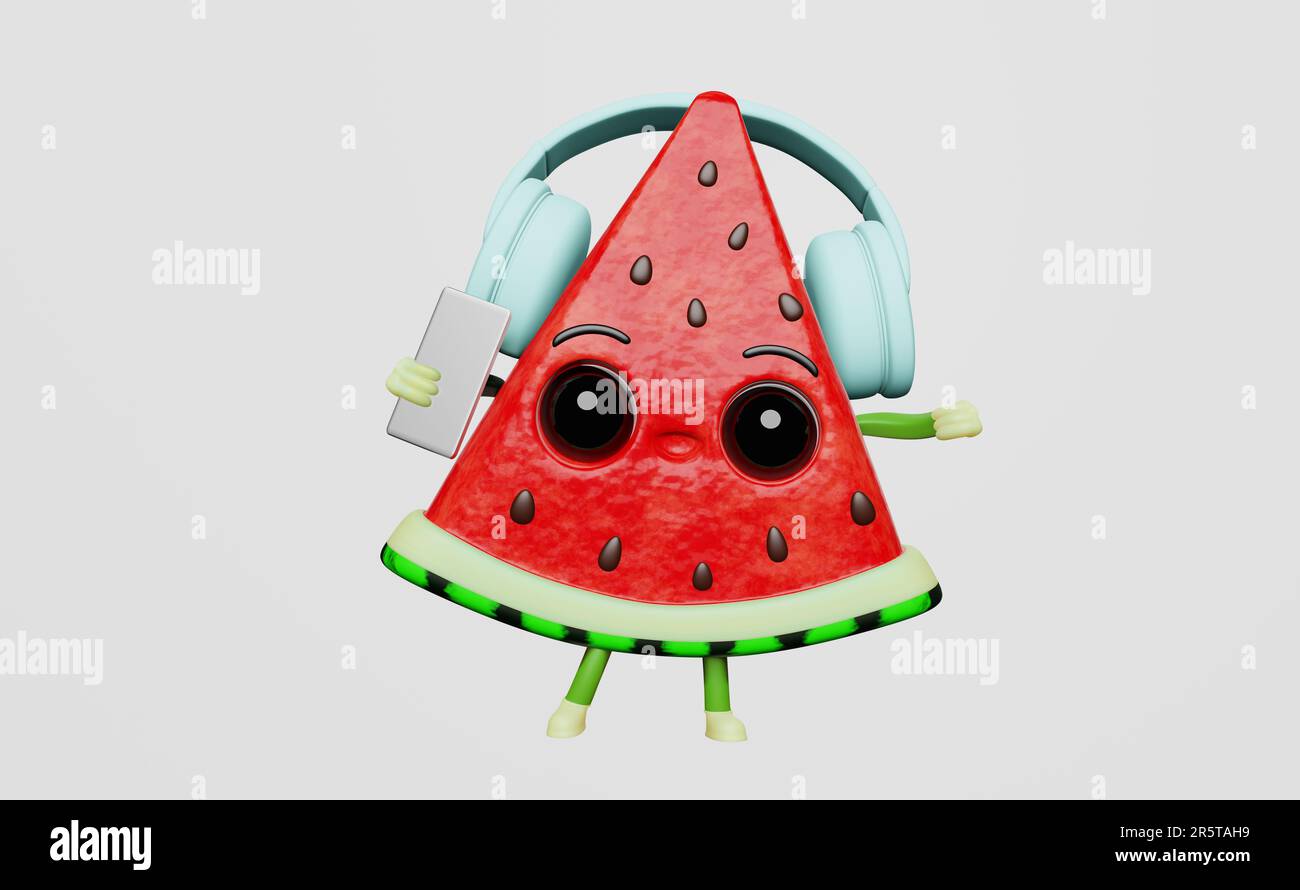 Cool dancing watermelon in earphones listening to music popsicle ice ...