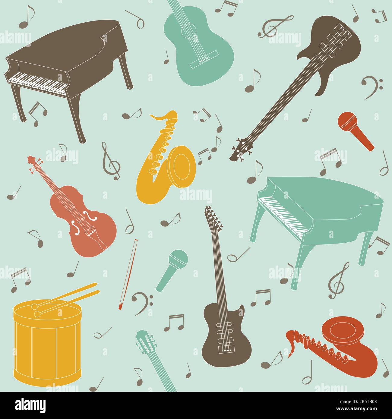 Seamless pattern with musical instruments and note symbols Stock Vector ...