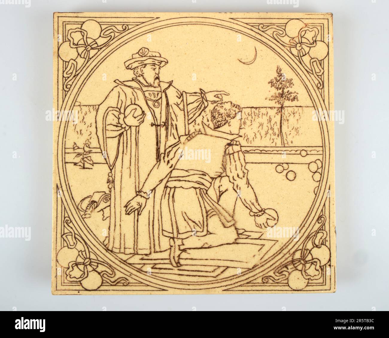 Antique 1880s Malkin Tile Co. Sporting Series Sir Francis Drake playing ...