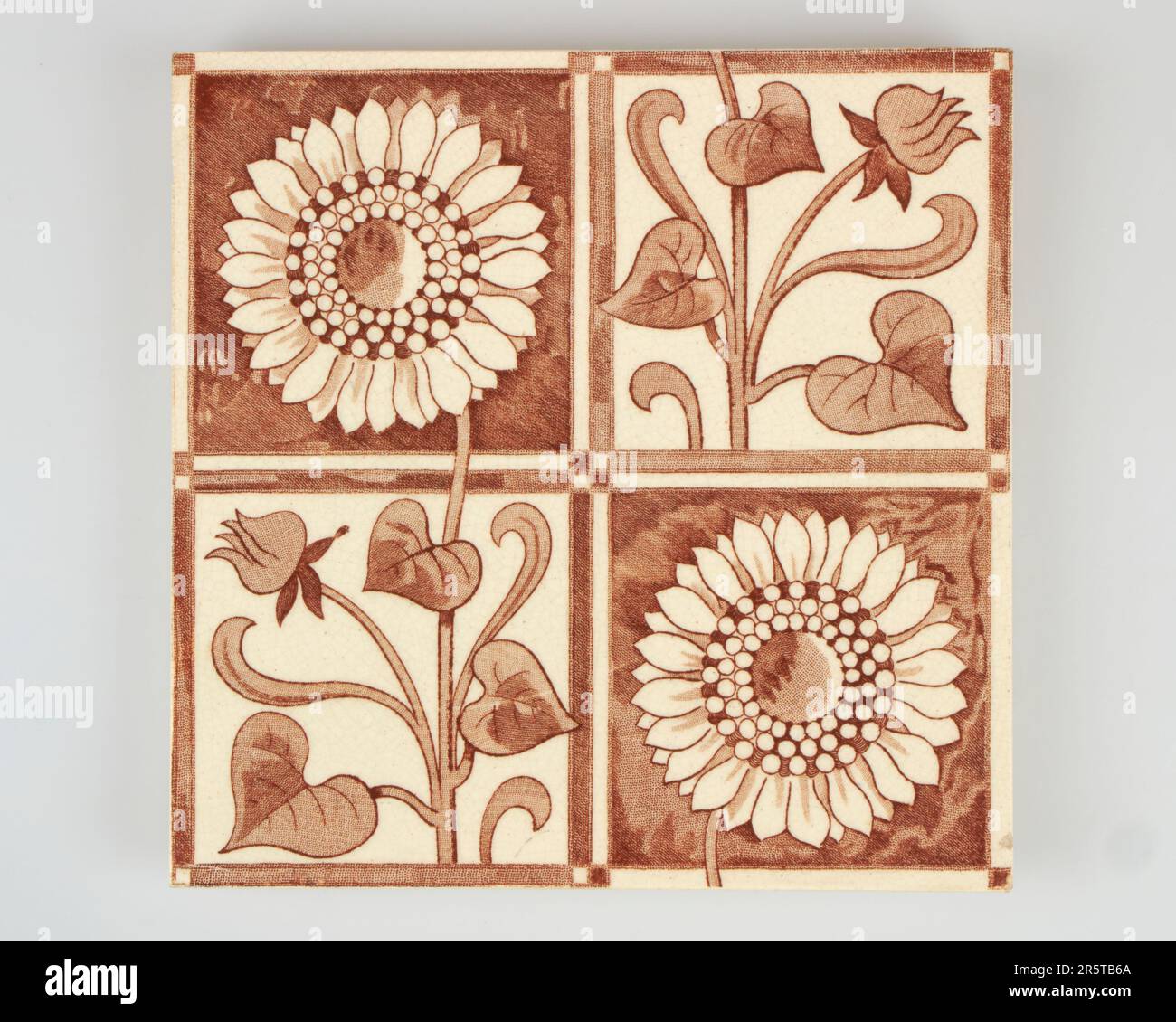 Antique 1880s English Aesthetic Movement sunflower pottery tile Stock ...