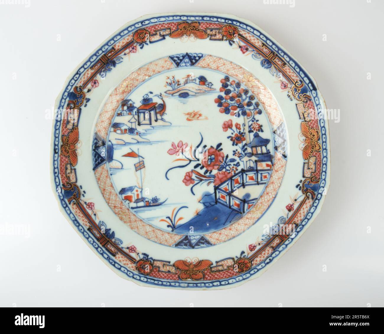 Antique 18th century Chinese octagonal blue and white and enamel ...