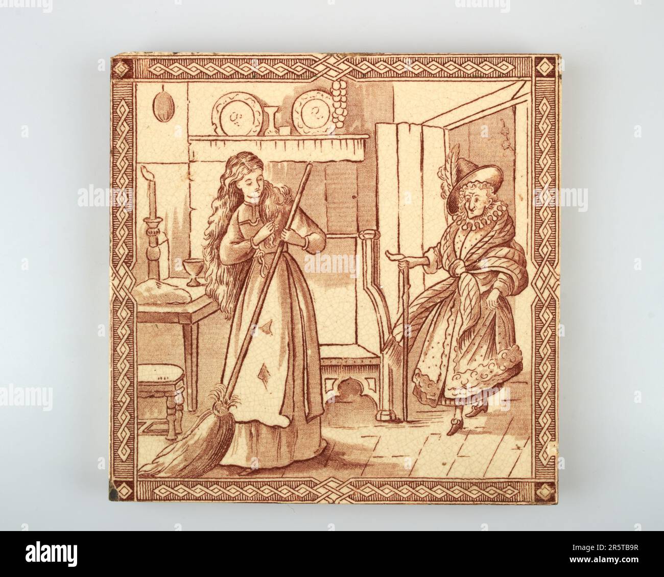 Antique 1880s Malkin Tile Co. Cinderella Fair Godmother pottery tile ...