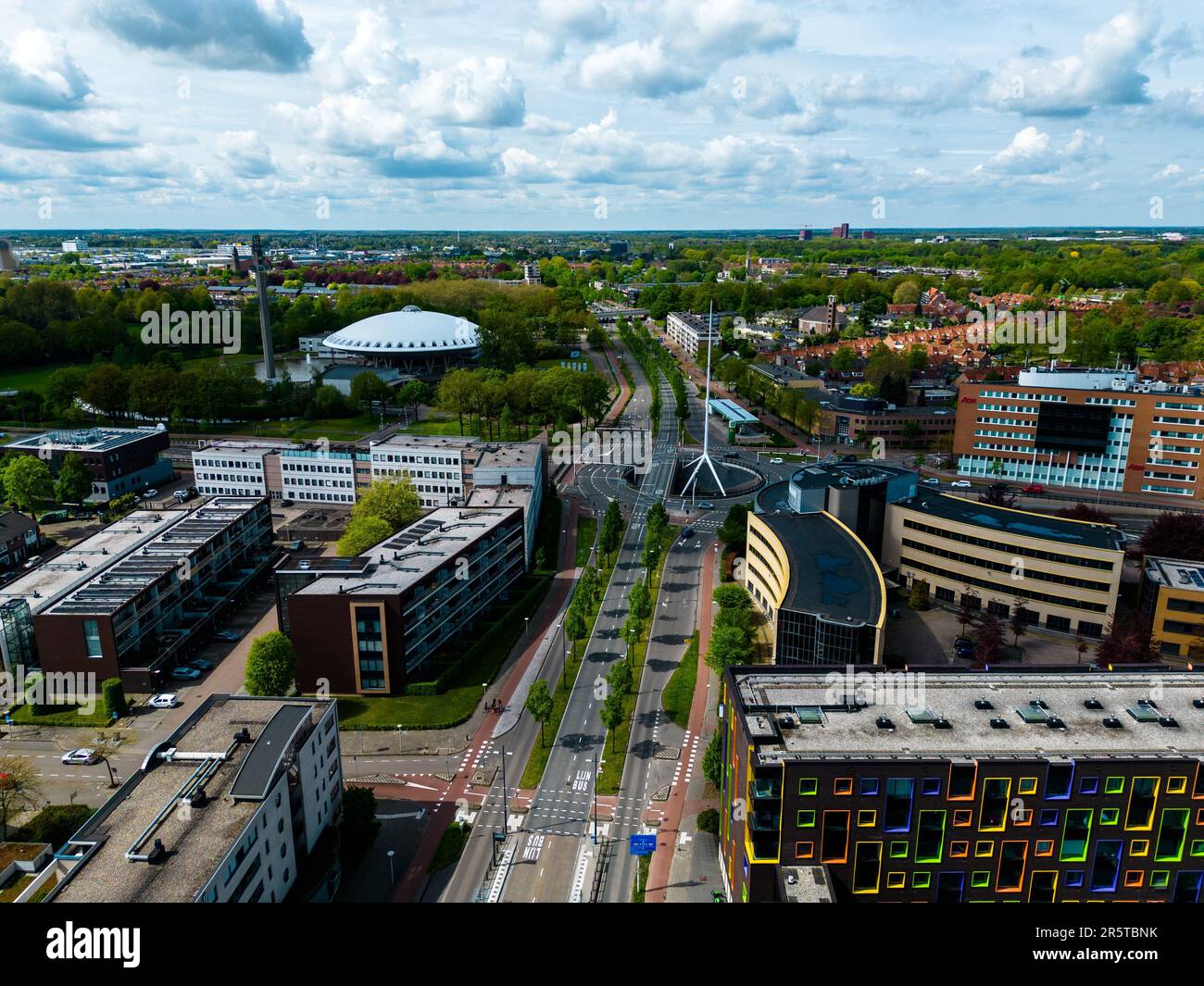 Aerial view of Eindhoven city skyline, showing the modern architecture ...