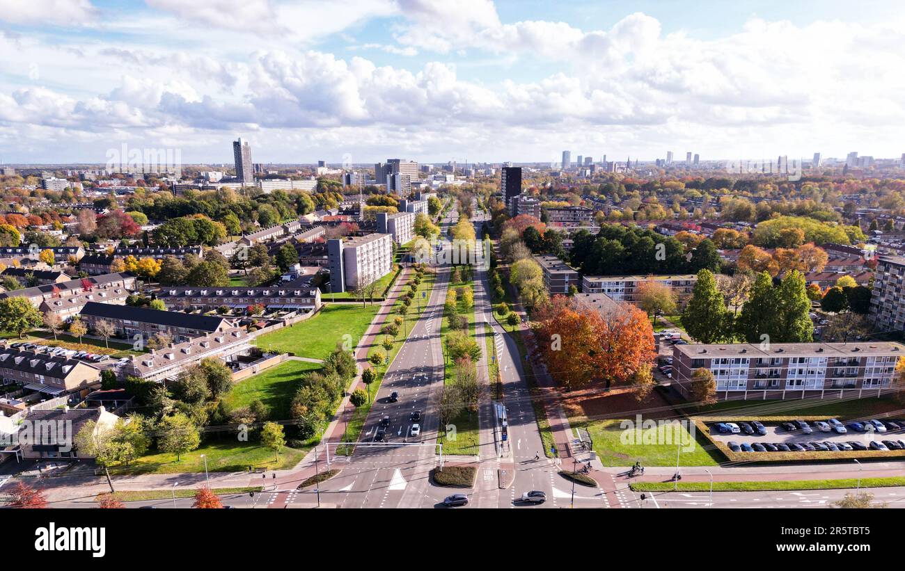 Aerial view of vibrant urban Eindhoven cityscape, featuring multiple ...