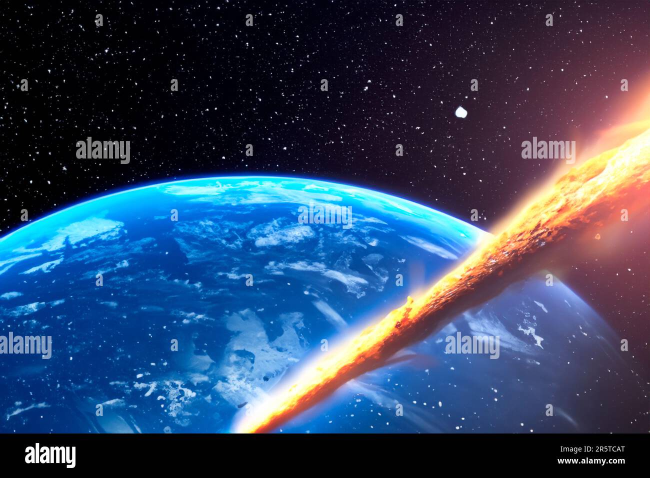 Asteroid. Giant asteroid cruising near Planet Earth scenery or ...