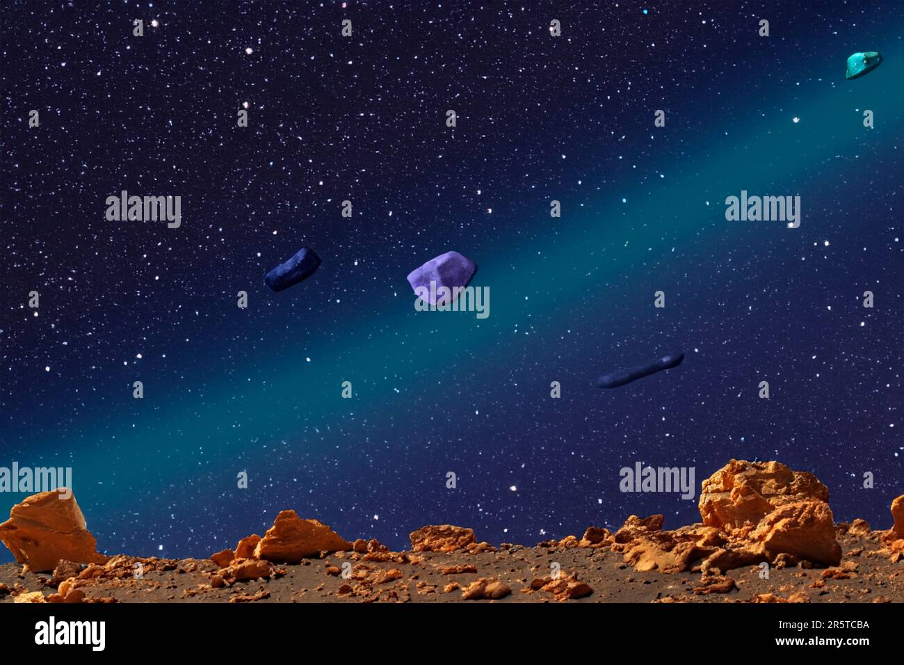 Asteroid. Giant asteroid cruising near Planet Earth scenery or ...