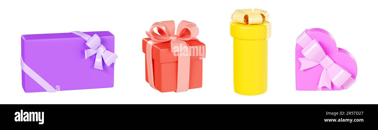Gift box 3d render set - closed present packs of various shapes and ...