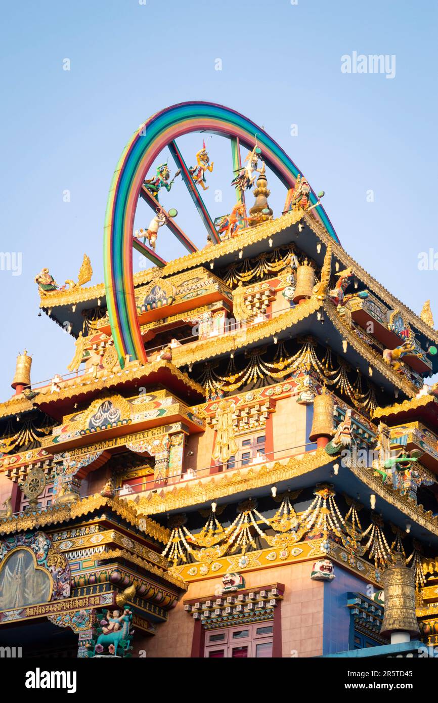 A modern, aesthetically pleasing building with a vibrant multicolored ...