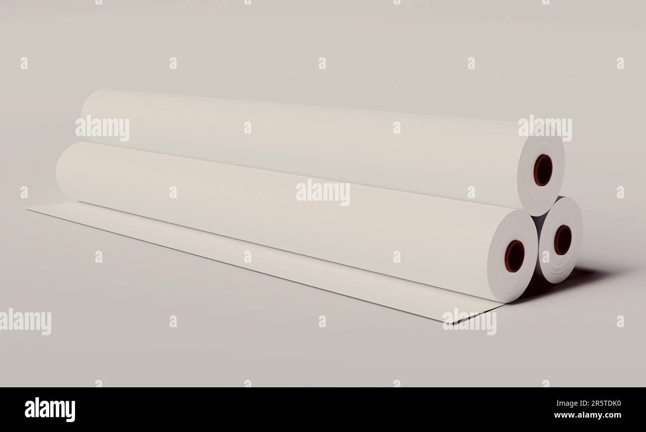 A stack of white paper rolls neatly lined up on a flat surface Stock ...