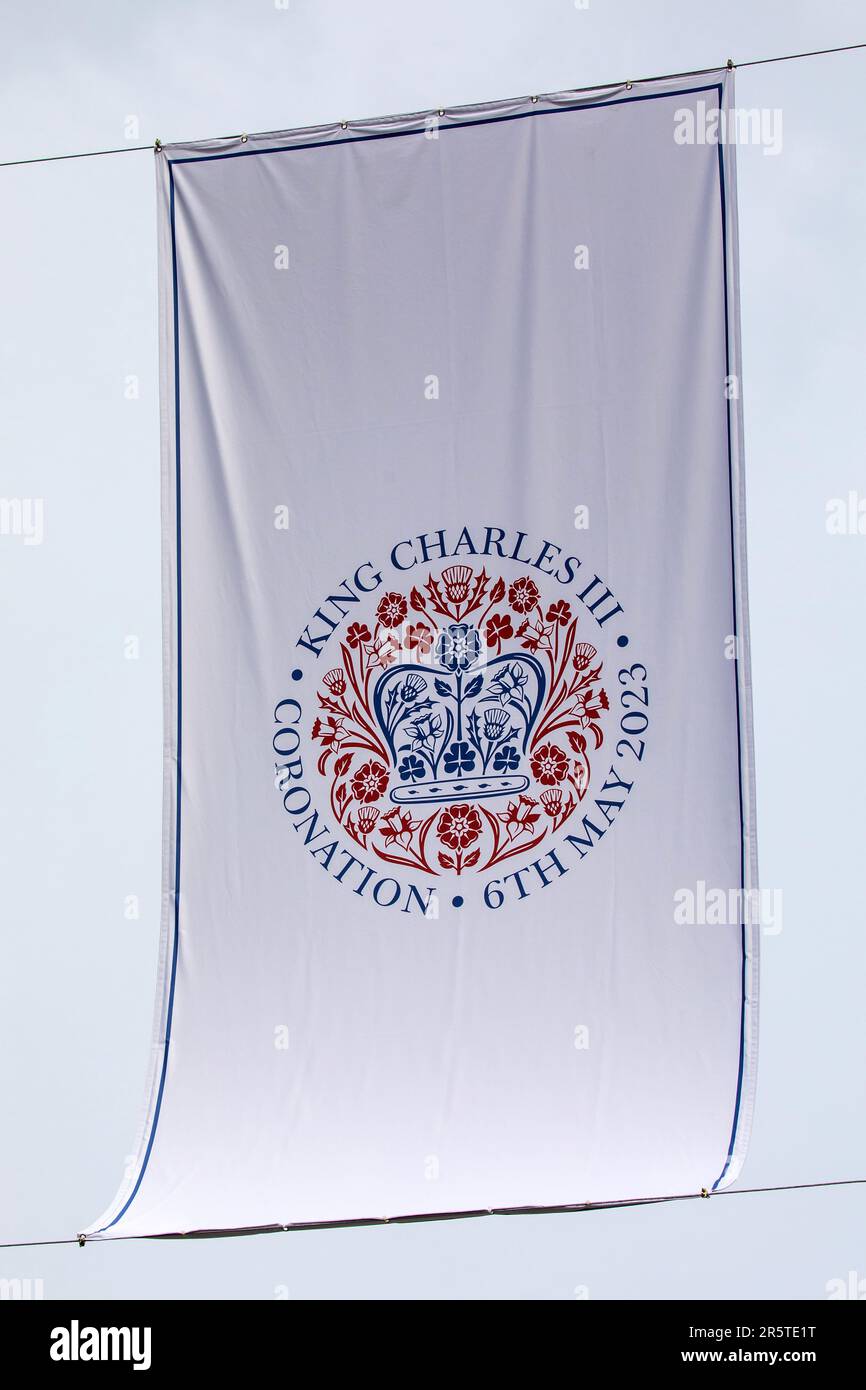 London, UK - April 30th 2023: Banner on Regent Street Street in London ...
