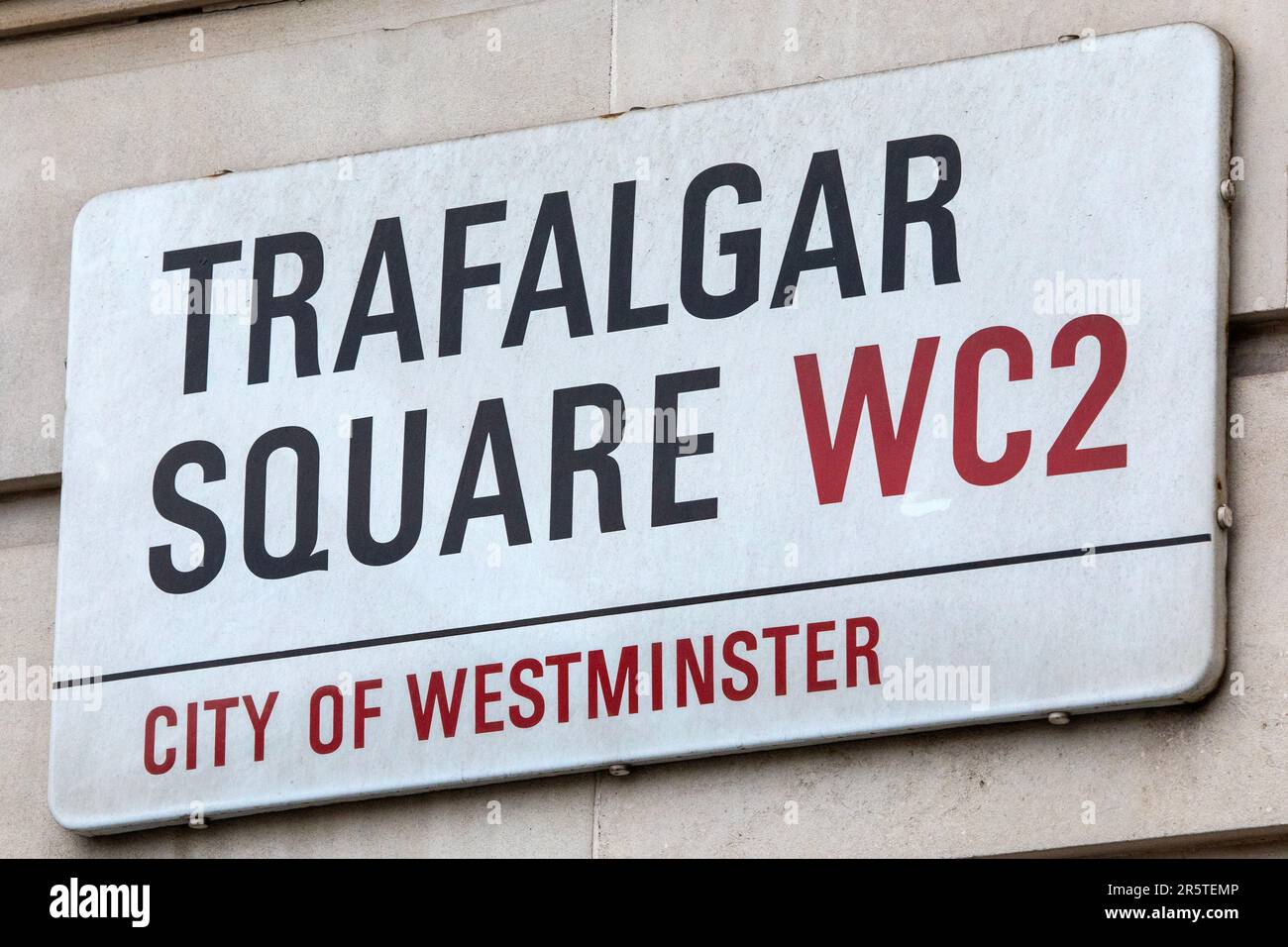 London, UK - April 30th 2023: Close-up of a street sign for Trafalgar ...