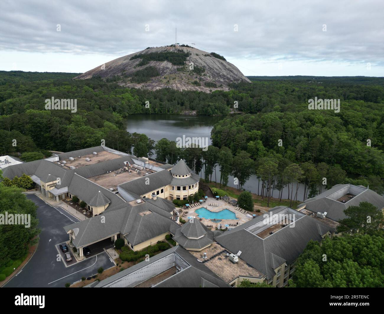 Aerial view of the Evergreen Stone Mountain Resort, featuring lush ...