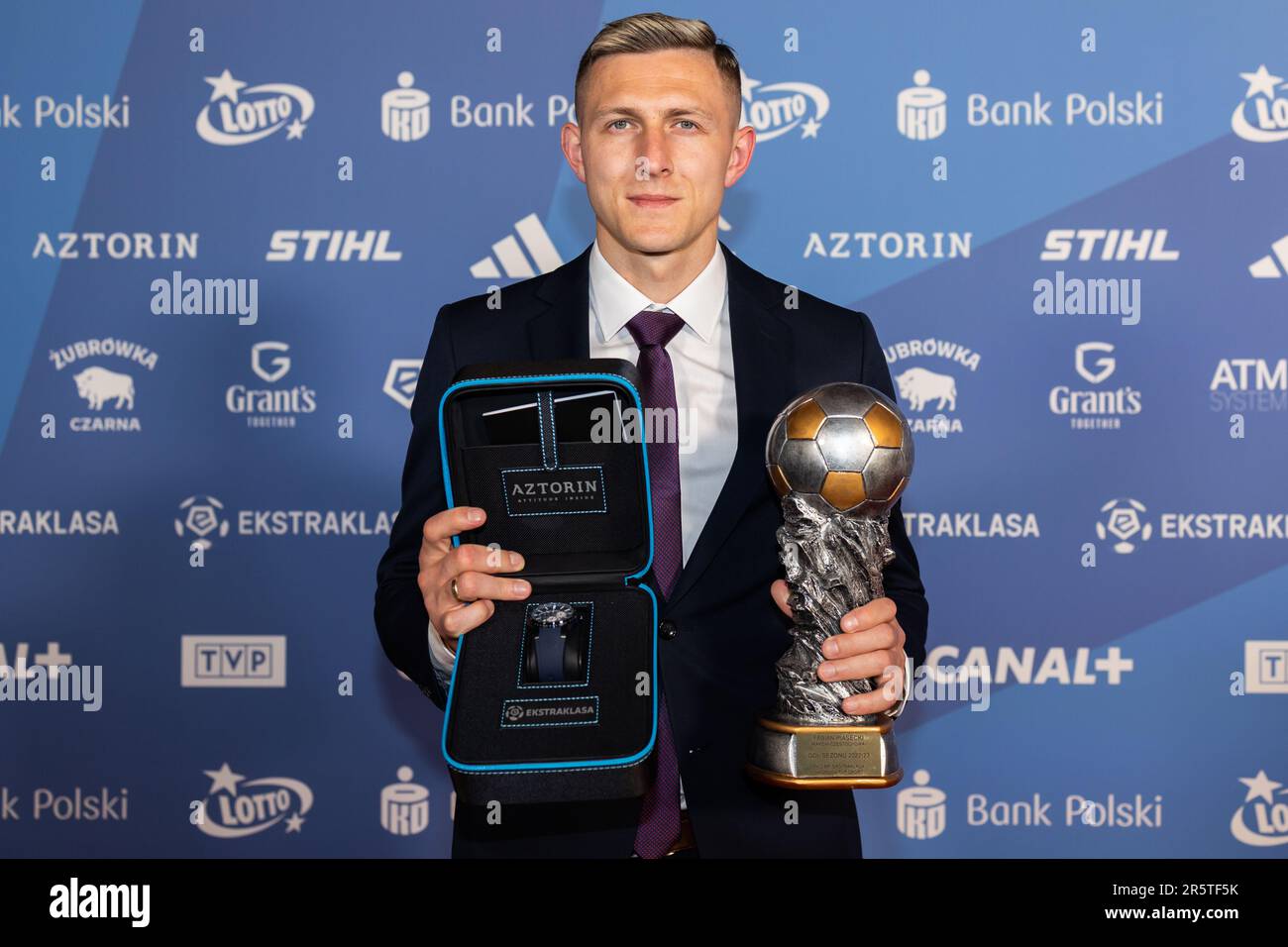 Warsaw, Poland. 29th May, 2023. Fabian Piasecki of Rakow Czestochowa with award for the best ...