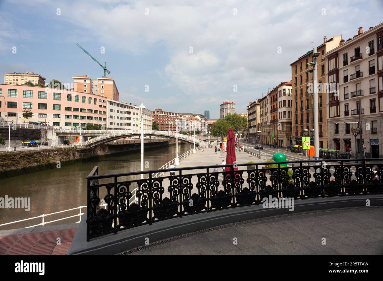 Nervion River embankment in the centre of Bilbao, largest city in the ...
