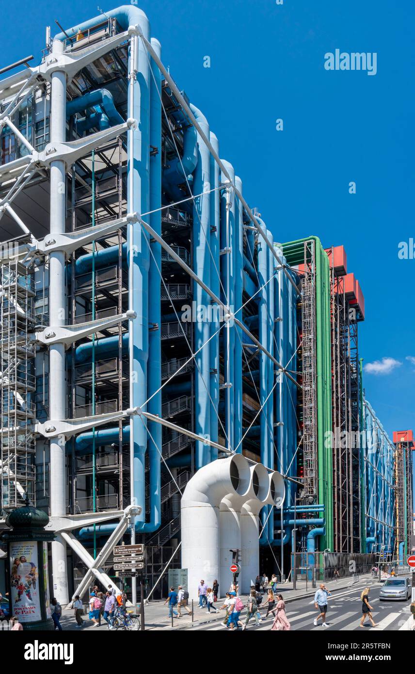 Paris, France - 06 03 2023: The Centre Pompidou: View of the facade of ...