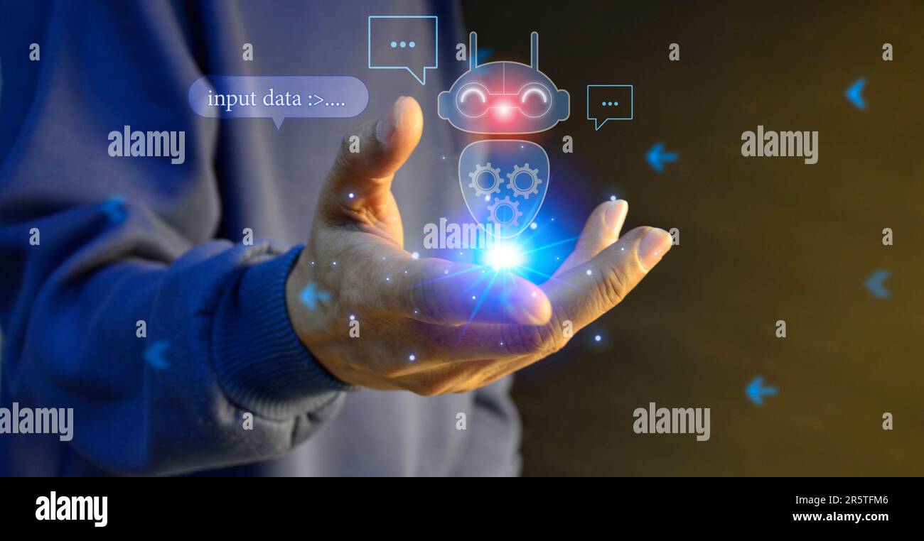 Businessman using robot ai in smartphone intelligence Ai.Chat bot with AI Artificial ...