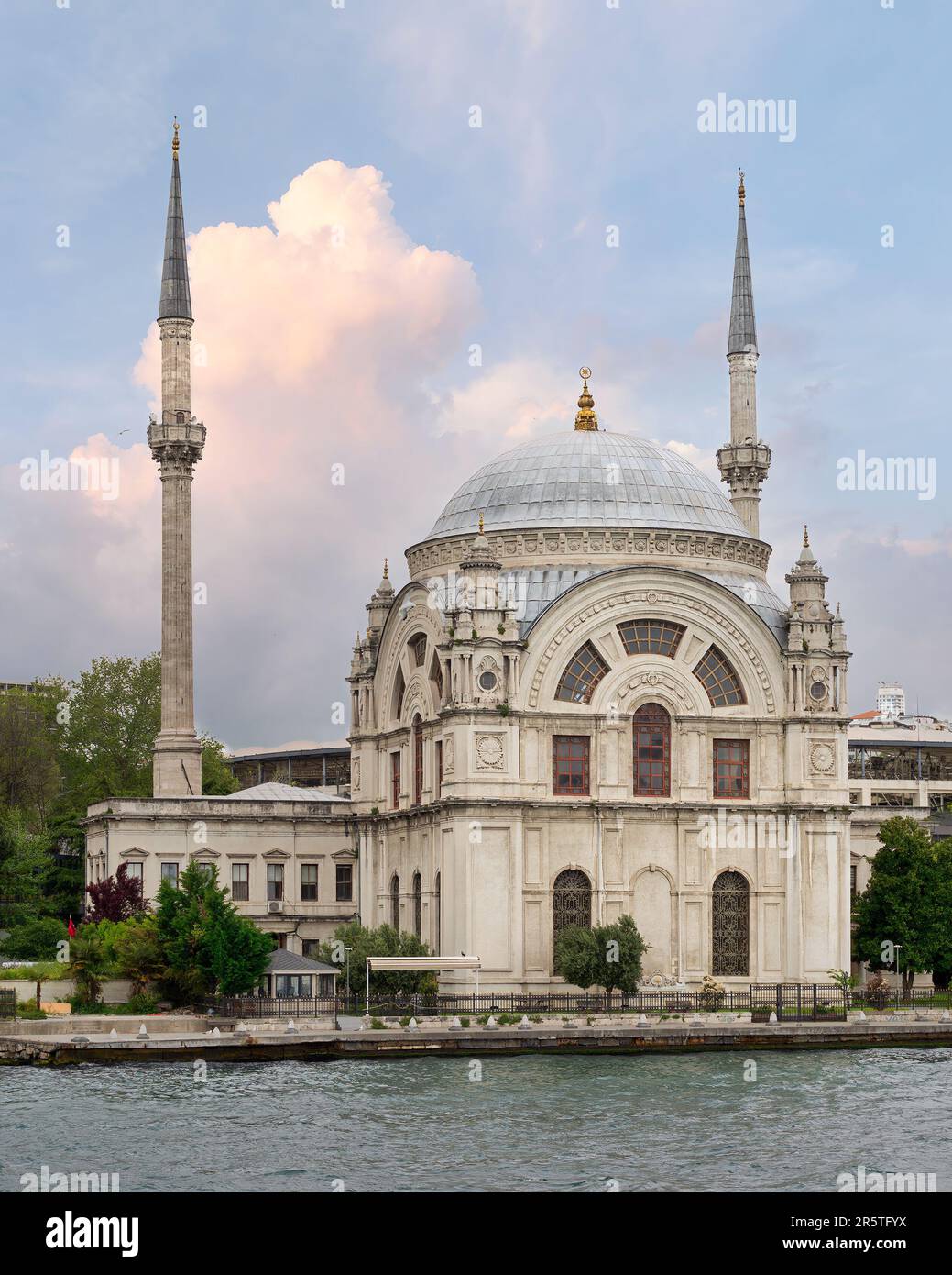 View from Bosphorus strait overlooking Baroque style Dolmabahce Mosque ...