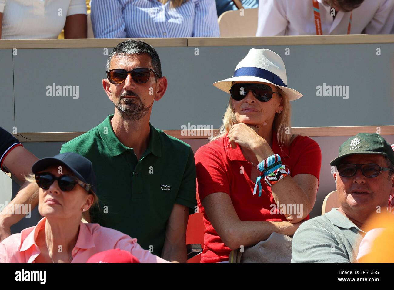 Paris, France. 05th June, 2023. Guillaume Robert, Estelle Lefebure in the stands during French ...
