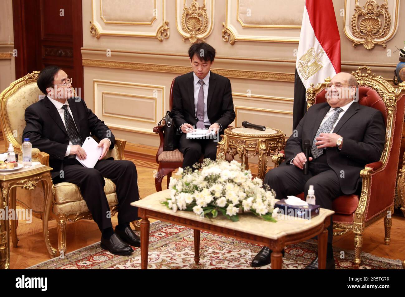 Cairo, Egypt. 5th June, 2023. Qu Qingshan (L), a member of the Central ...