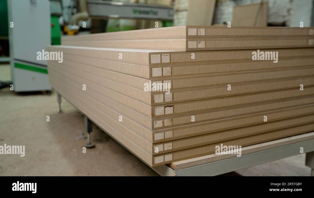 Manufacturing process of wooden doors. Folded door panels. Woodworking ...