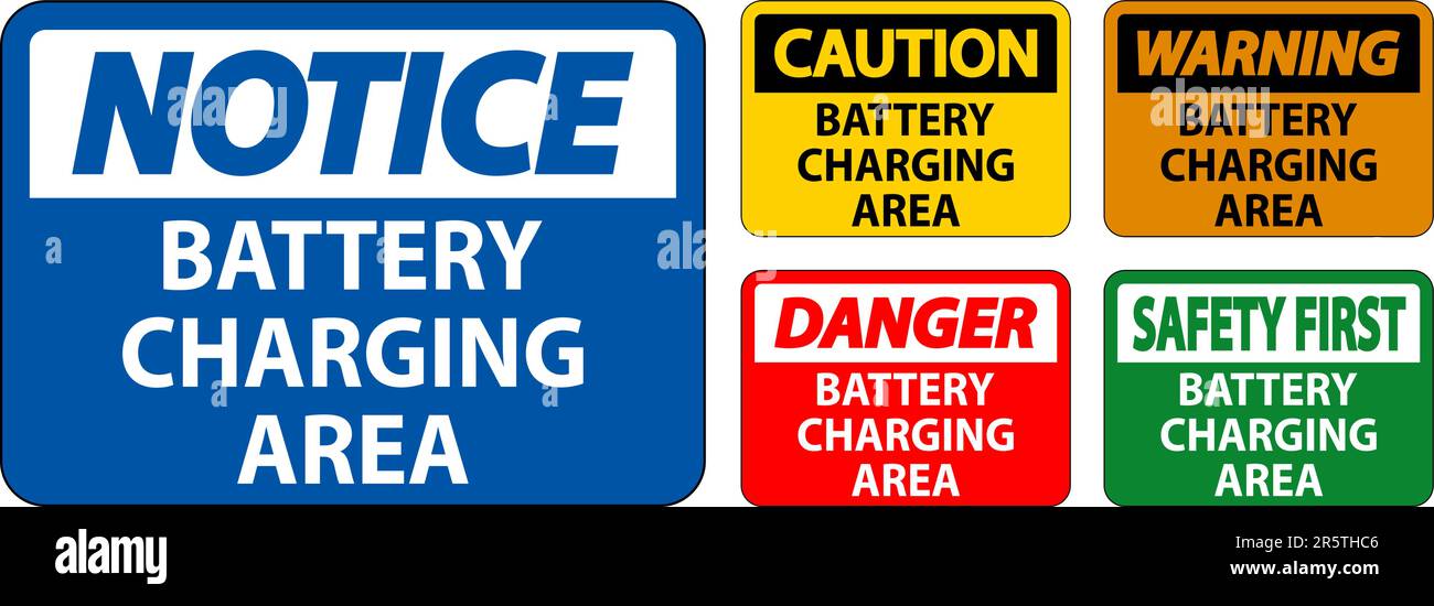 Warning Sign Battery Charging Area On White Background Stock Vector ...